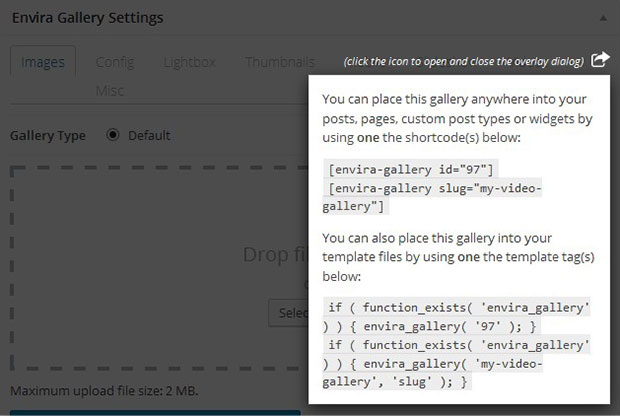 Shortcode of Video Gallery - Envira Gallery